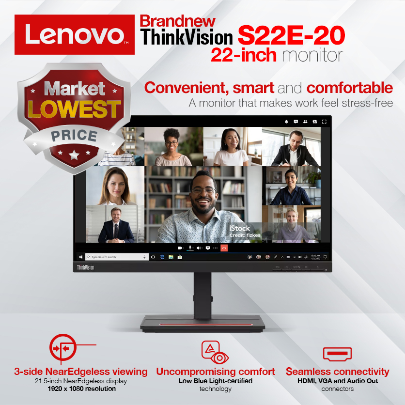 High-end ThinkVision S22E-20 WLED Full HD Monitor - 22" (21.5 Inch ...