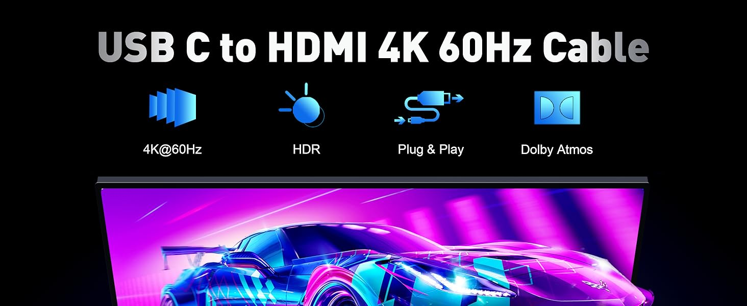 ALLAN Type-C To HDMI Adapter 2M 4K30HZ USB C Cable Laptop/Tablet/Phone ...