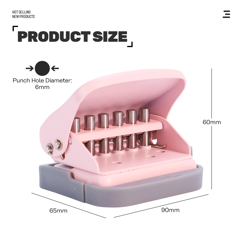 Officom 6 Hole Puncher Handheld Paper Punch 5.5mm A4 A5 B5 - Pink ...