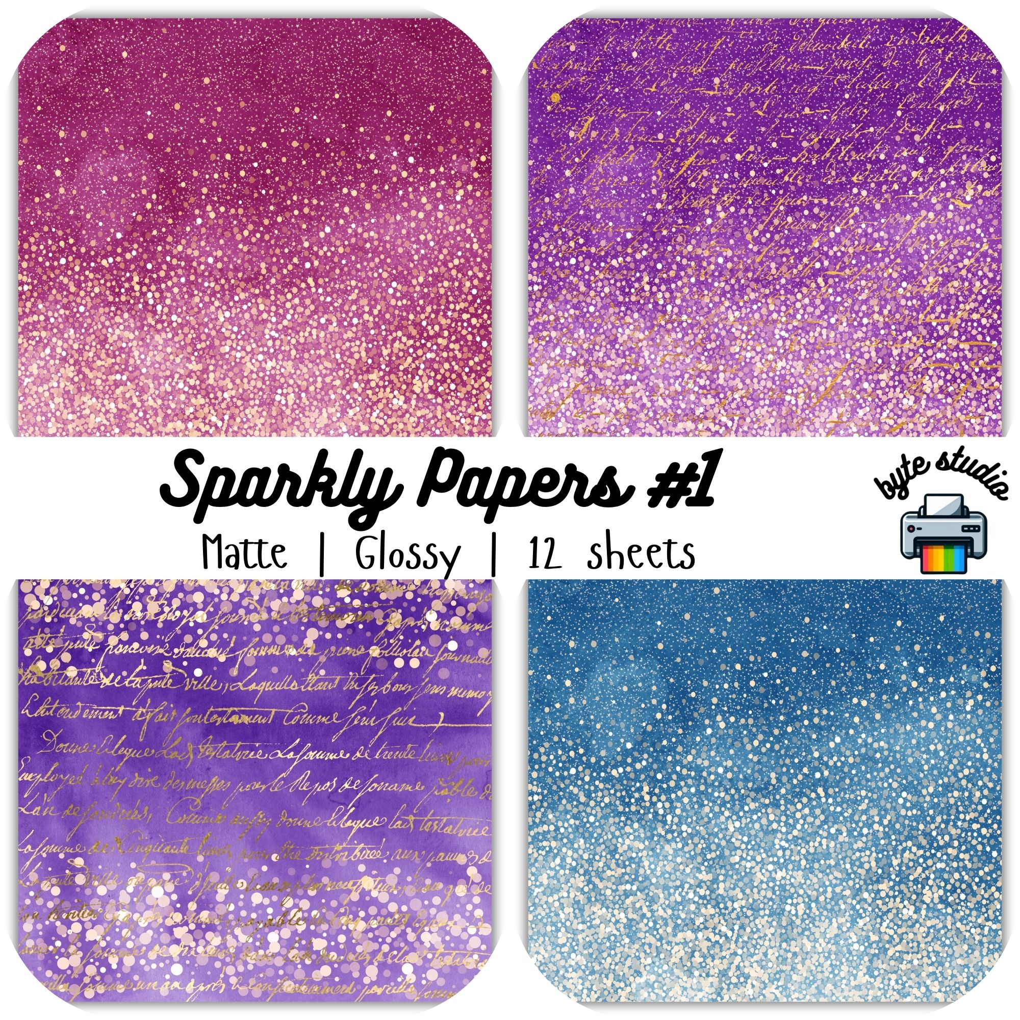 12 Sheets 8x8 Sparkly Papers #1 by byte studio | Cardstock Craft Paper ...
