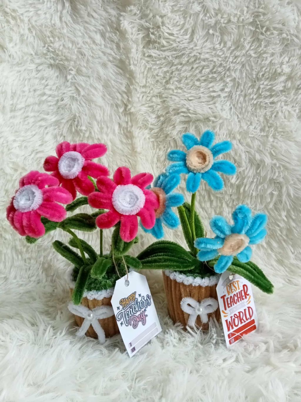 fuzzy wire flower in a pot | gift for teachers day| handmade crafts ...