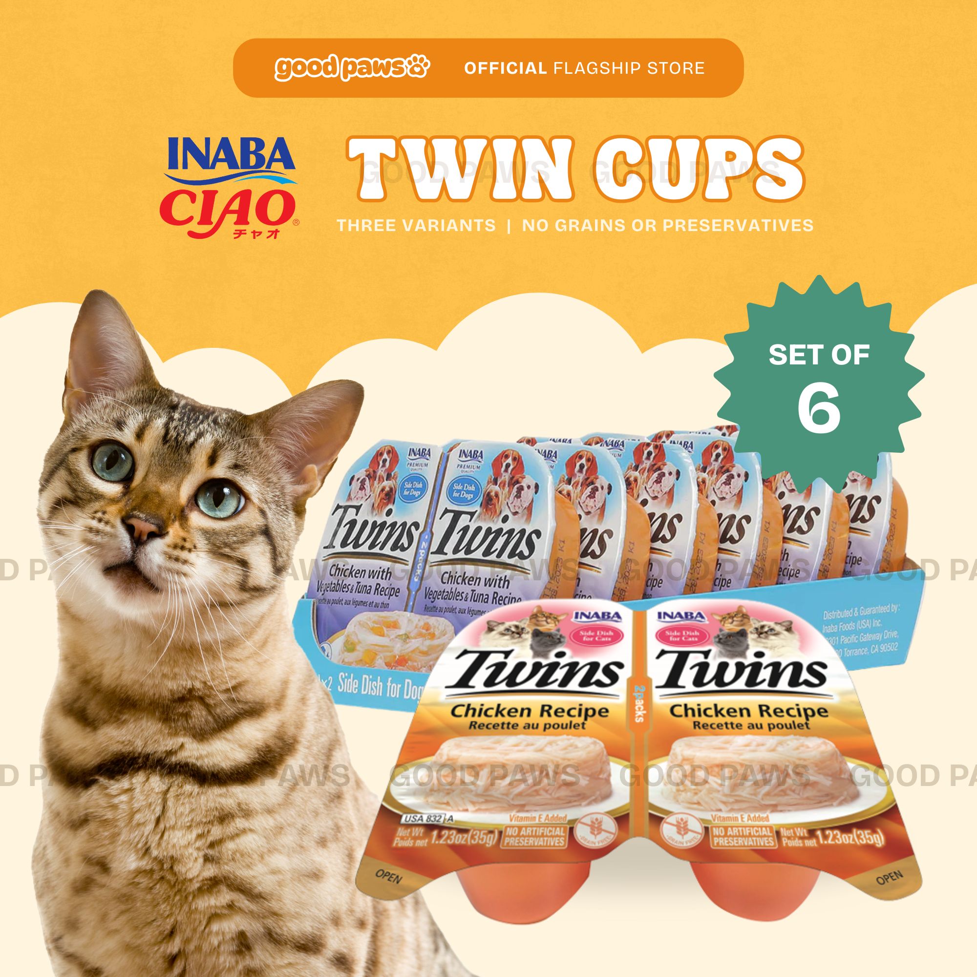 Ciao Inaba Twins Wet Cat Food Twin Cups SET OF 6 ASSORTED 35g x 2 Cat ...