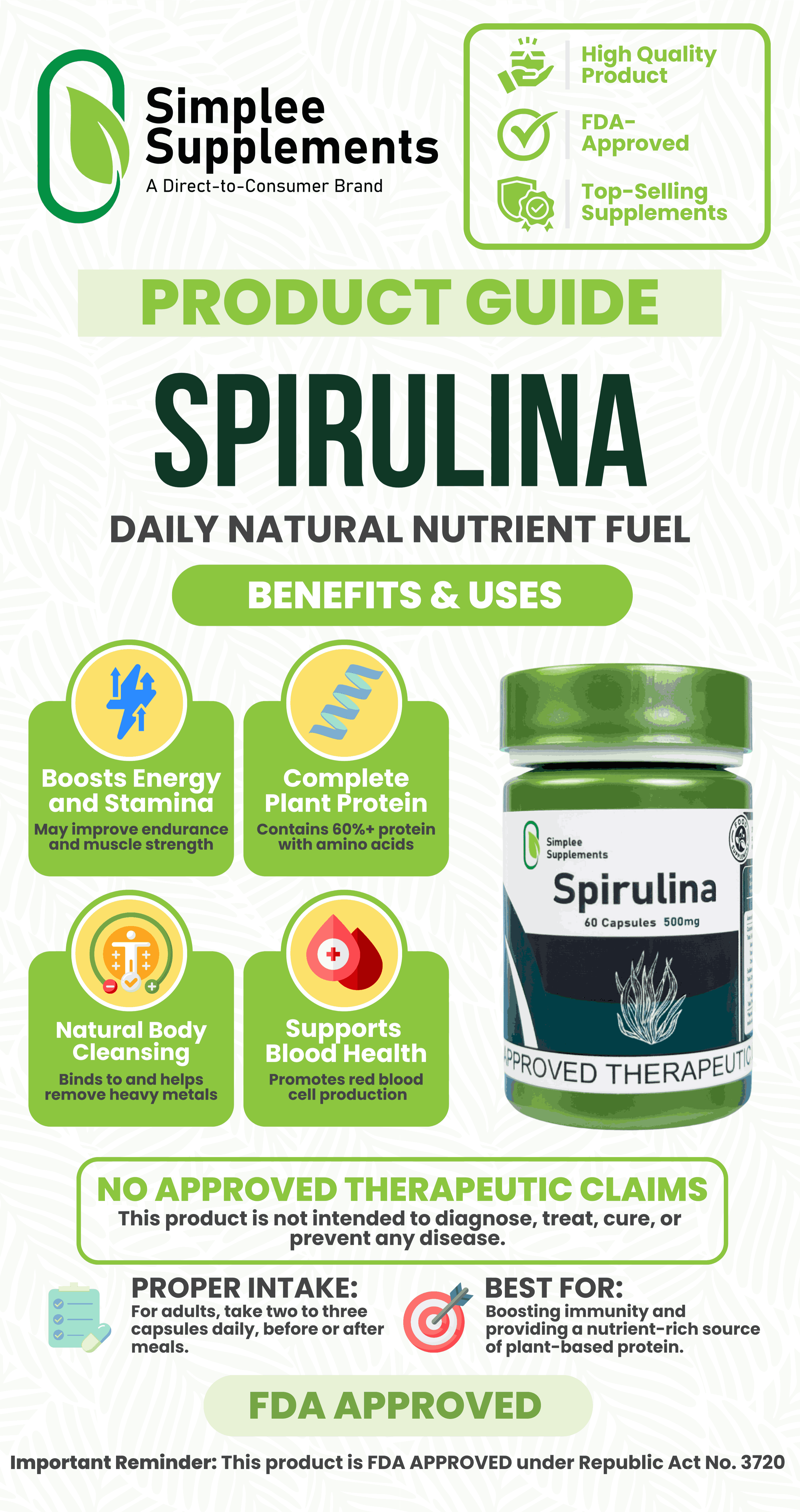 Simplee Spirulina – 500mg | 60 Capsules – Supports Daily Nutrition ...
