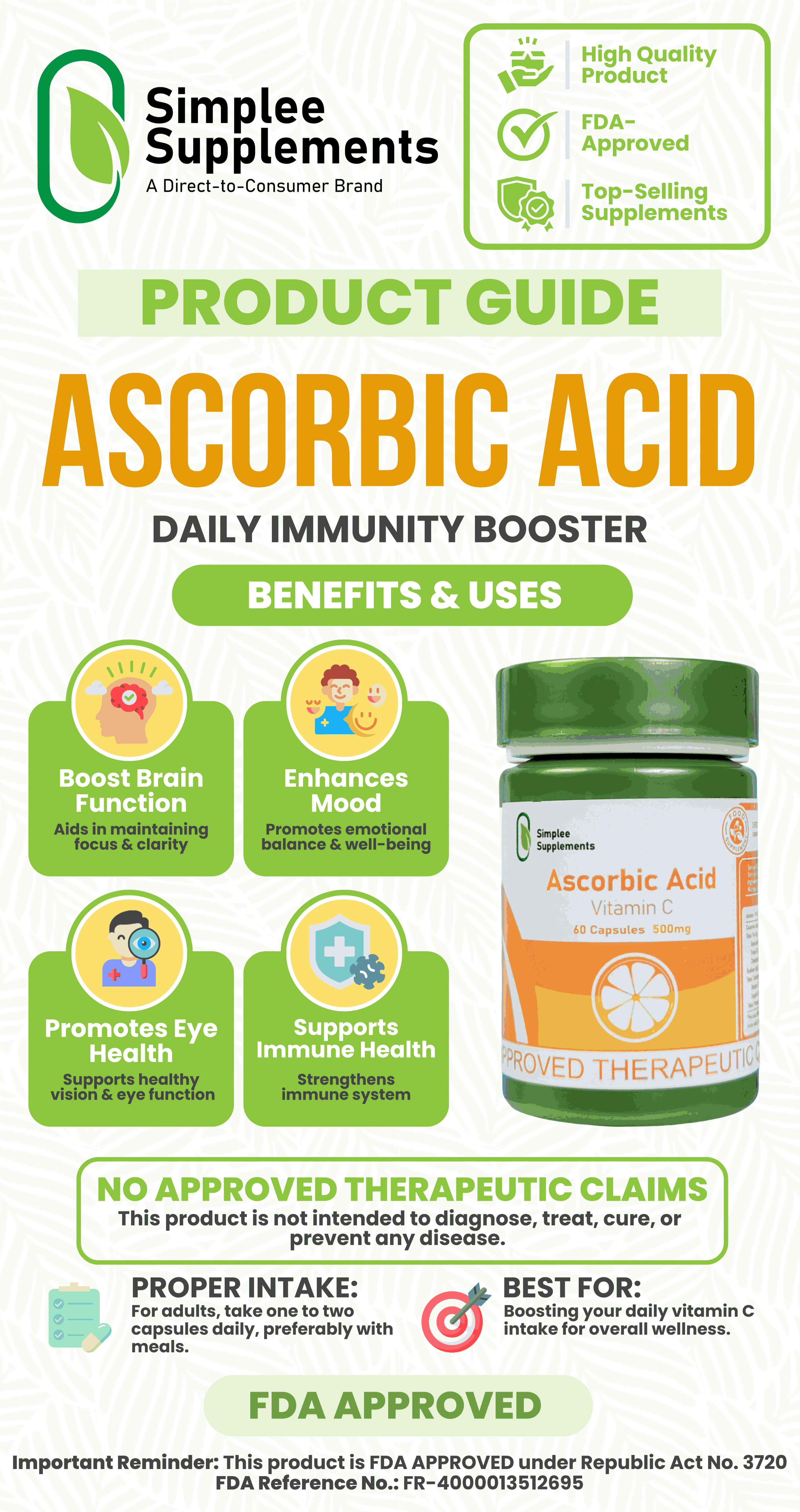 Simplee Ascorbic Acid – 500mg | 60 Capsules – Supports Immune Health, Skin Brightness & Defense ...