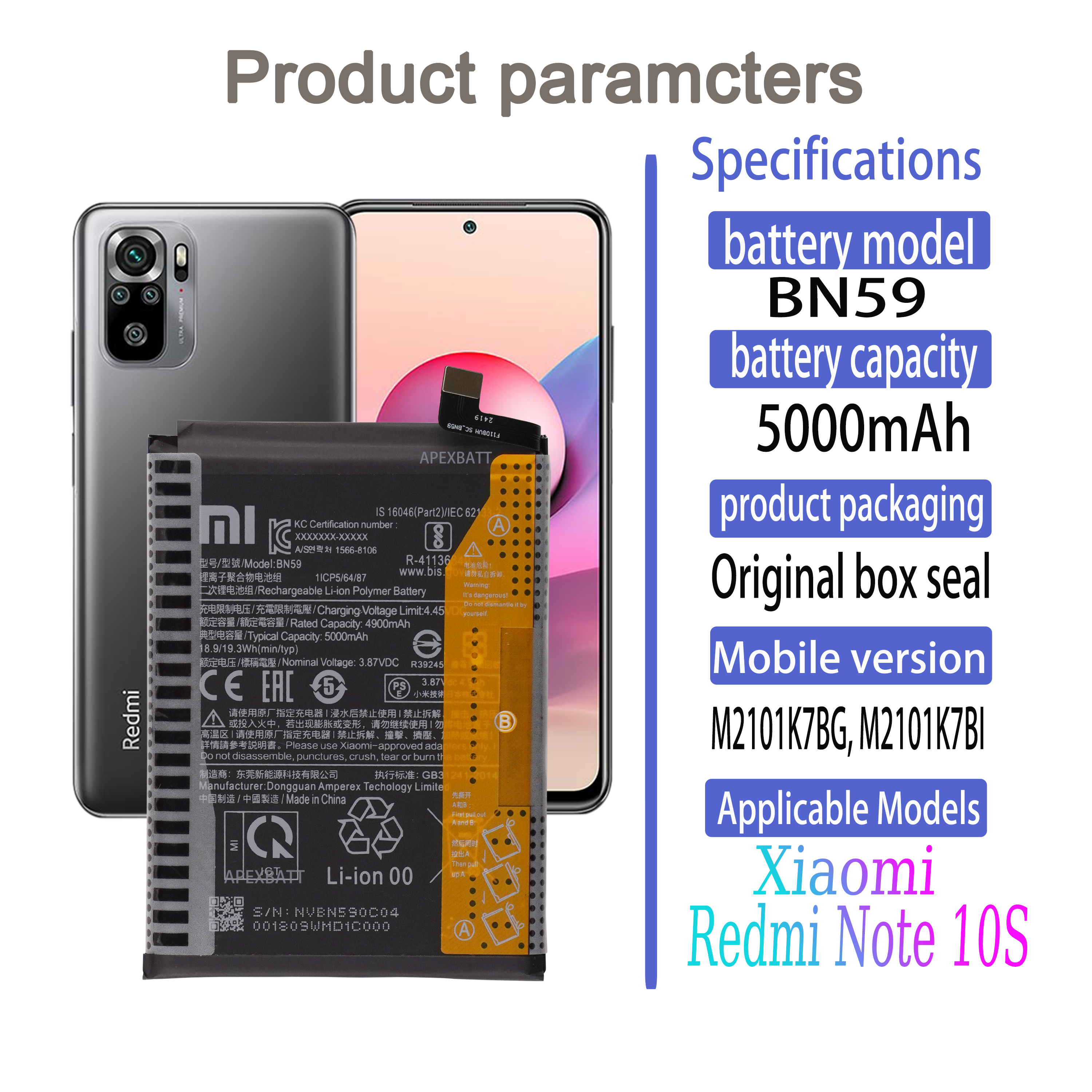 APEXBATT BN59 5000mAh Original Replacement Battery For Xiaomi Redmi ...