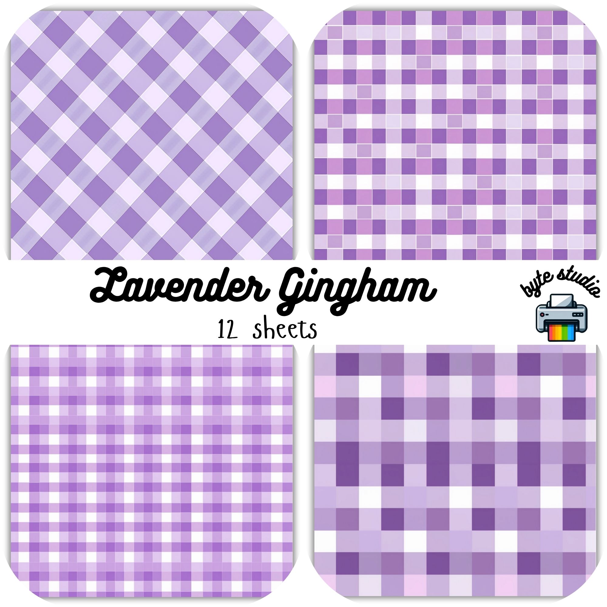 12 Sheets Lavender Gingham by byte studio | Cardstock Craft Paper Junk ...