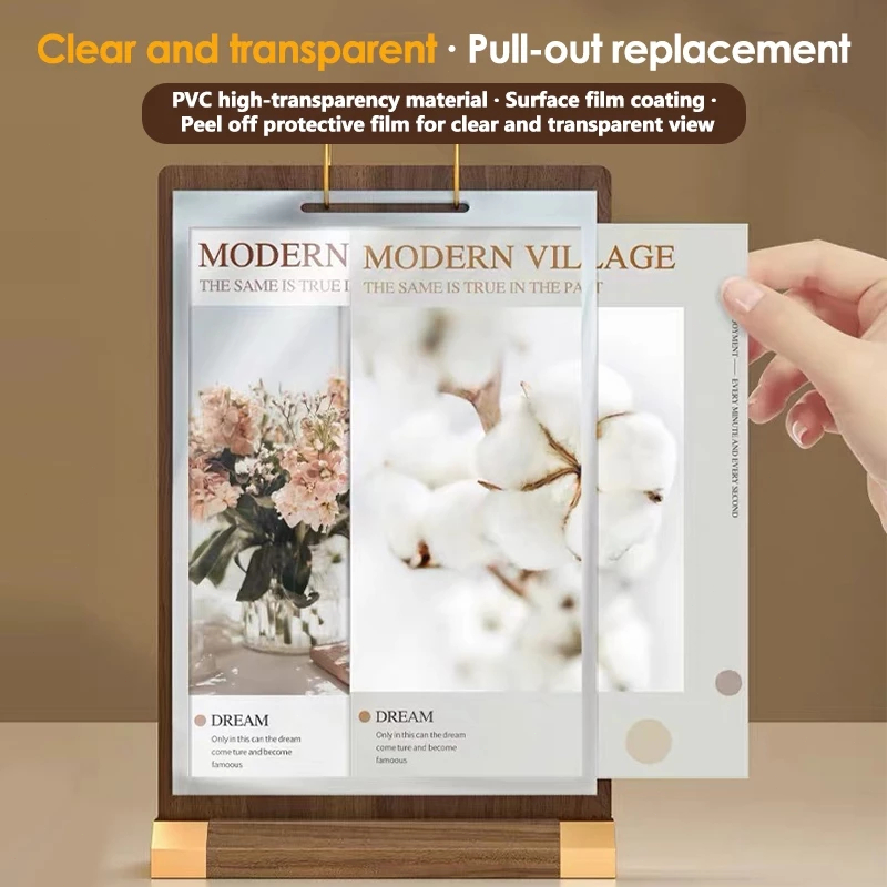 [COD]Walnut Flip Table Card pvc Menu Binder Display Stand A4/A5 ...