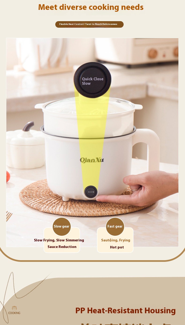 Hot Electric Pot with Steamer Rapid Noodles Cooker Non-Stick Electric ...