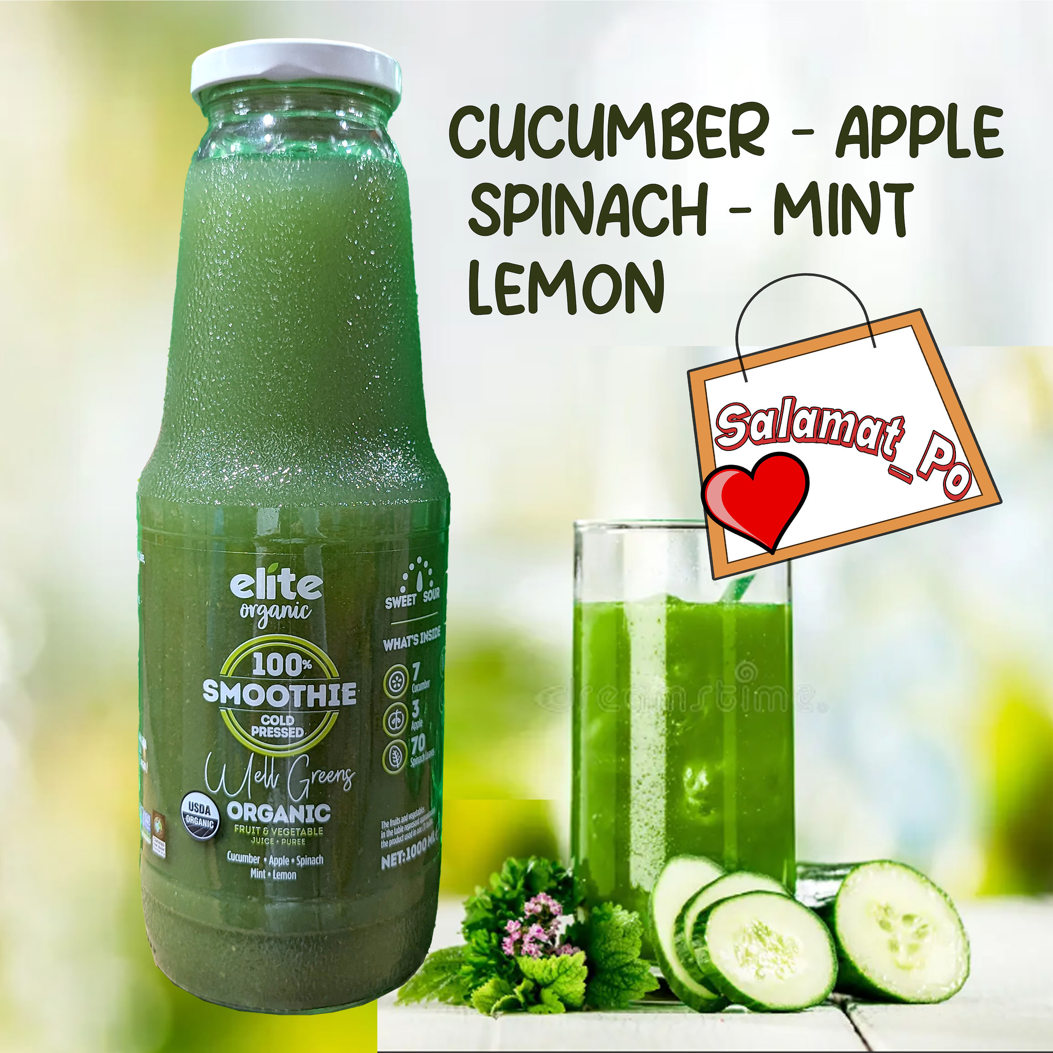 Elite Organic 100% Smoothie Cold Pressed Well Greens 1000ML | Shopee ...