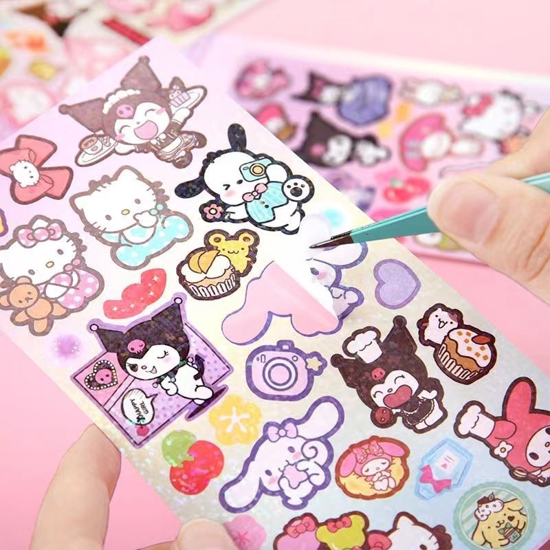 20Pcs Sanrio Kuromi Melody Cinnamoroll Sticker Sheet with Laser Finish ...