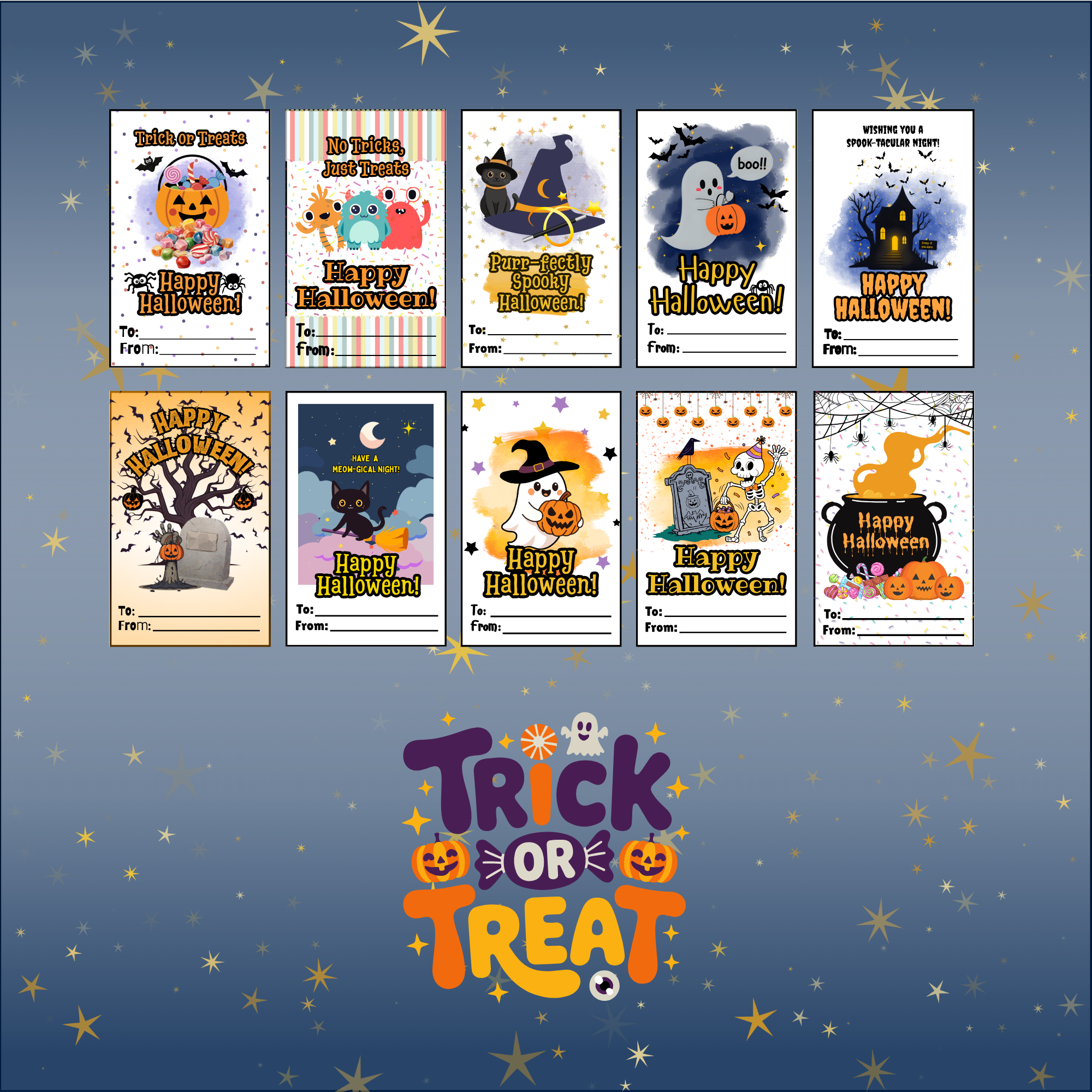 Halloween Gift Tags – Cute Tags for Trick or Treat Bags, Party ...