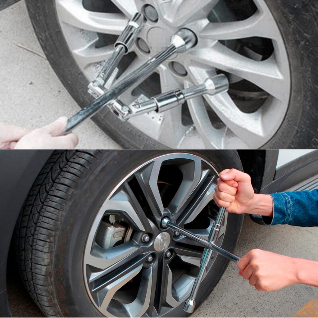 Folding 4-Way Cross Socket Wrench for Car Tire Removal and Repair ...