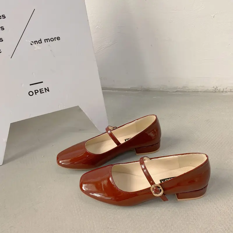 Elegant Red Black Mary Jane Shoes for Women Thick Heel Dress Shoes ...
