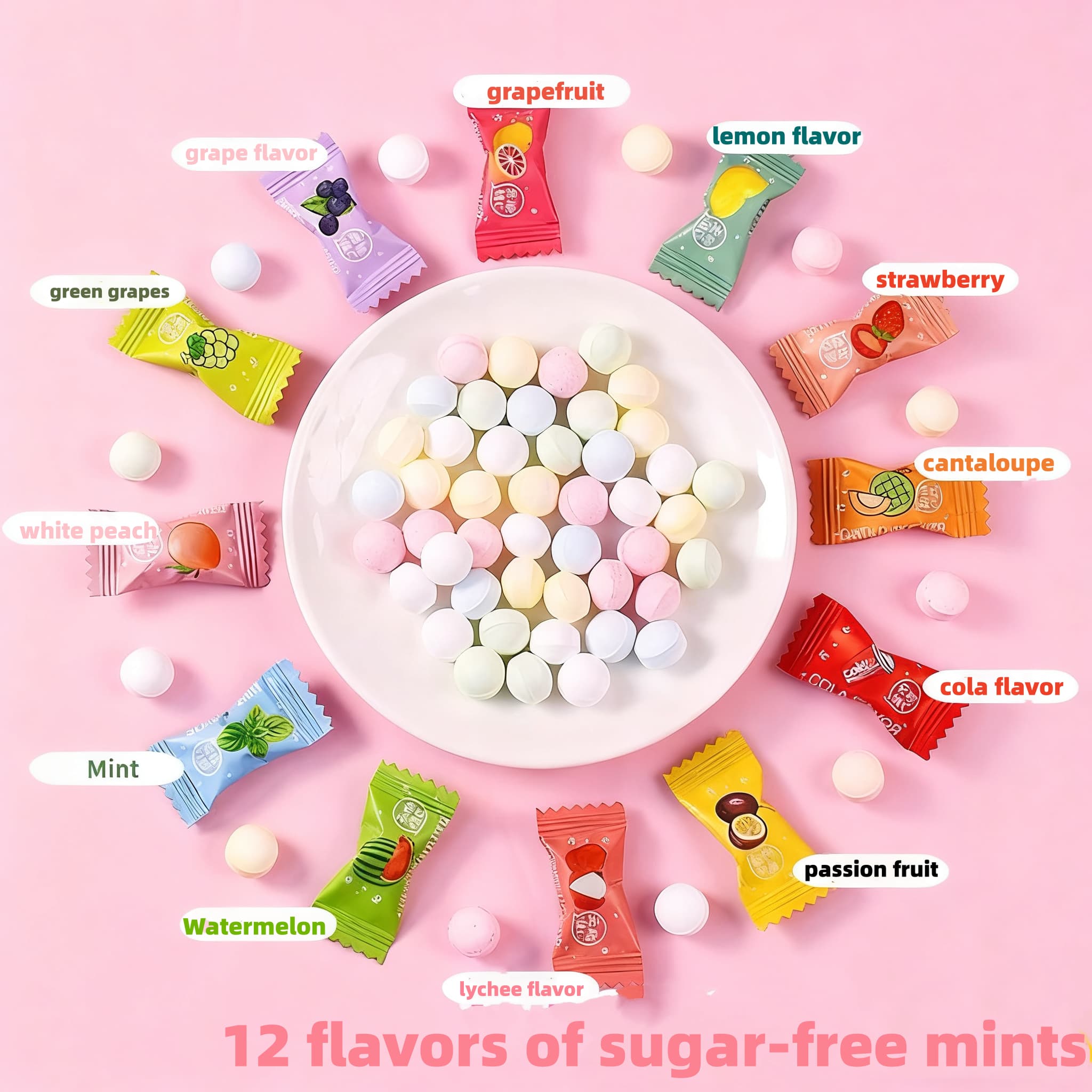 400g/pcs Oral aroma Mint candy Sugar Free Assorted Fruit Flavor Candy ...