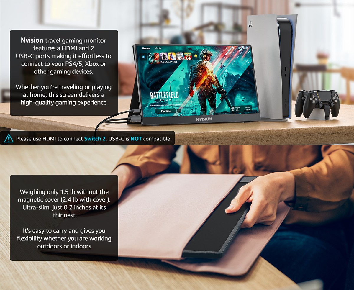 Nvision 15.6" Portable Monitor FHD 60HZ IPS Ultra-Slim Laptop Screen ...