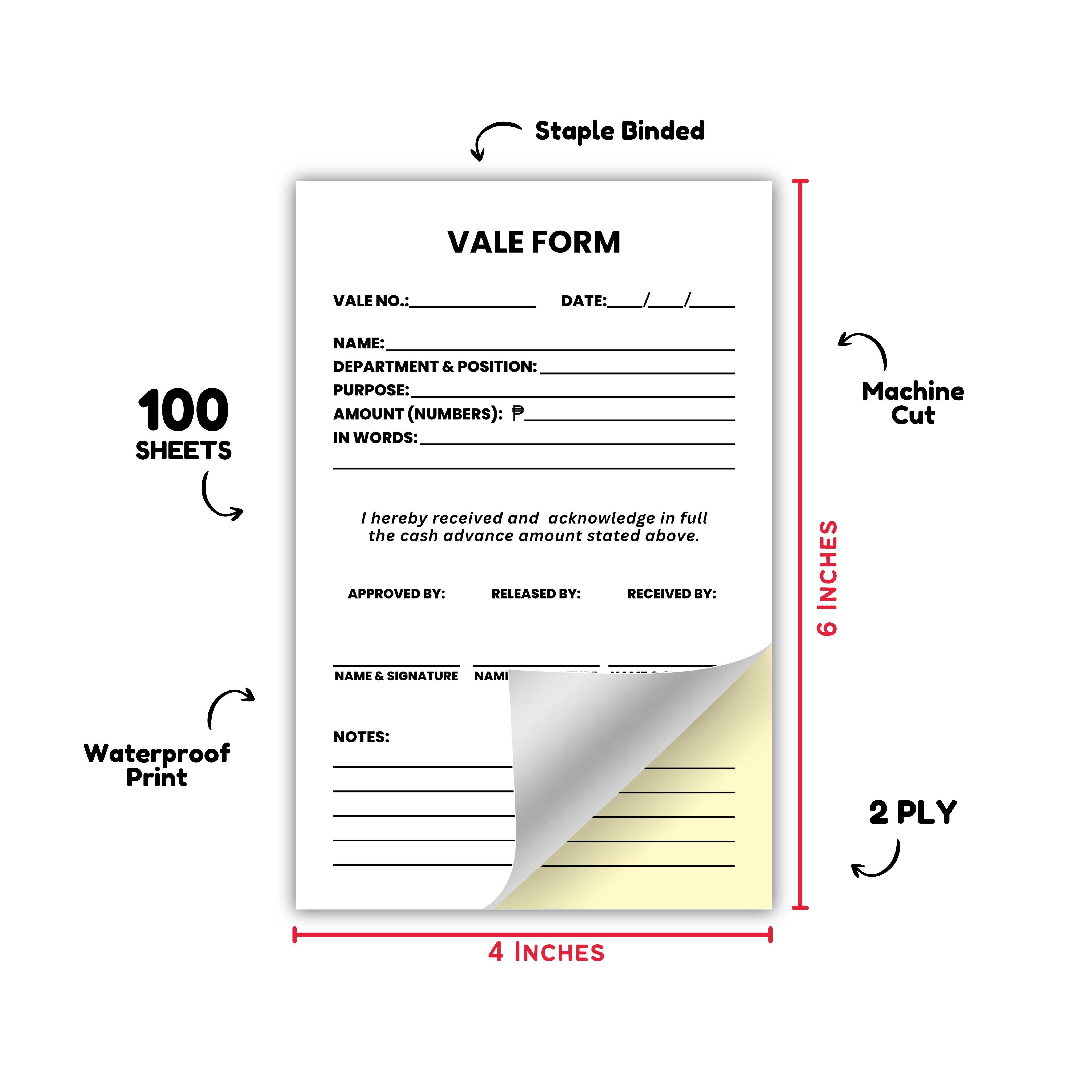 Vale Form Slip Pad – 100 Sheets Receipt Book for Business Owners | Shopee Philippines