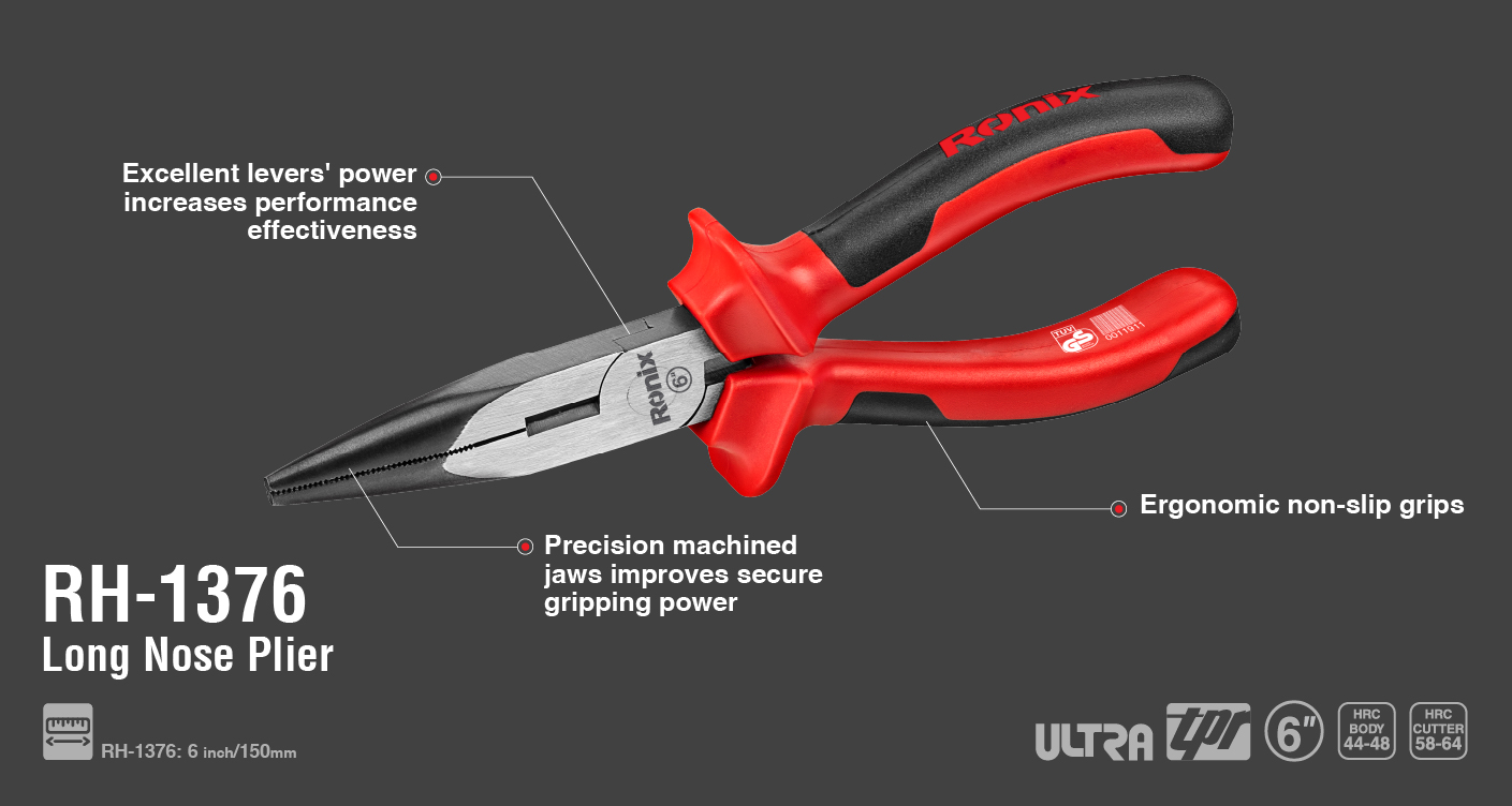 Ronix RH-1376 Long Nose Pliers 6 inch/ 115mm | Ultra series | Shopee ...