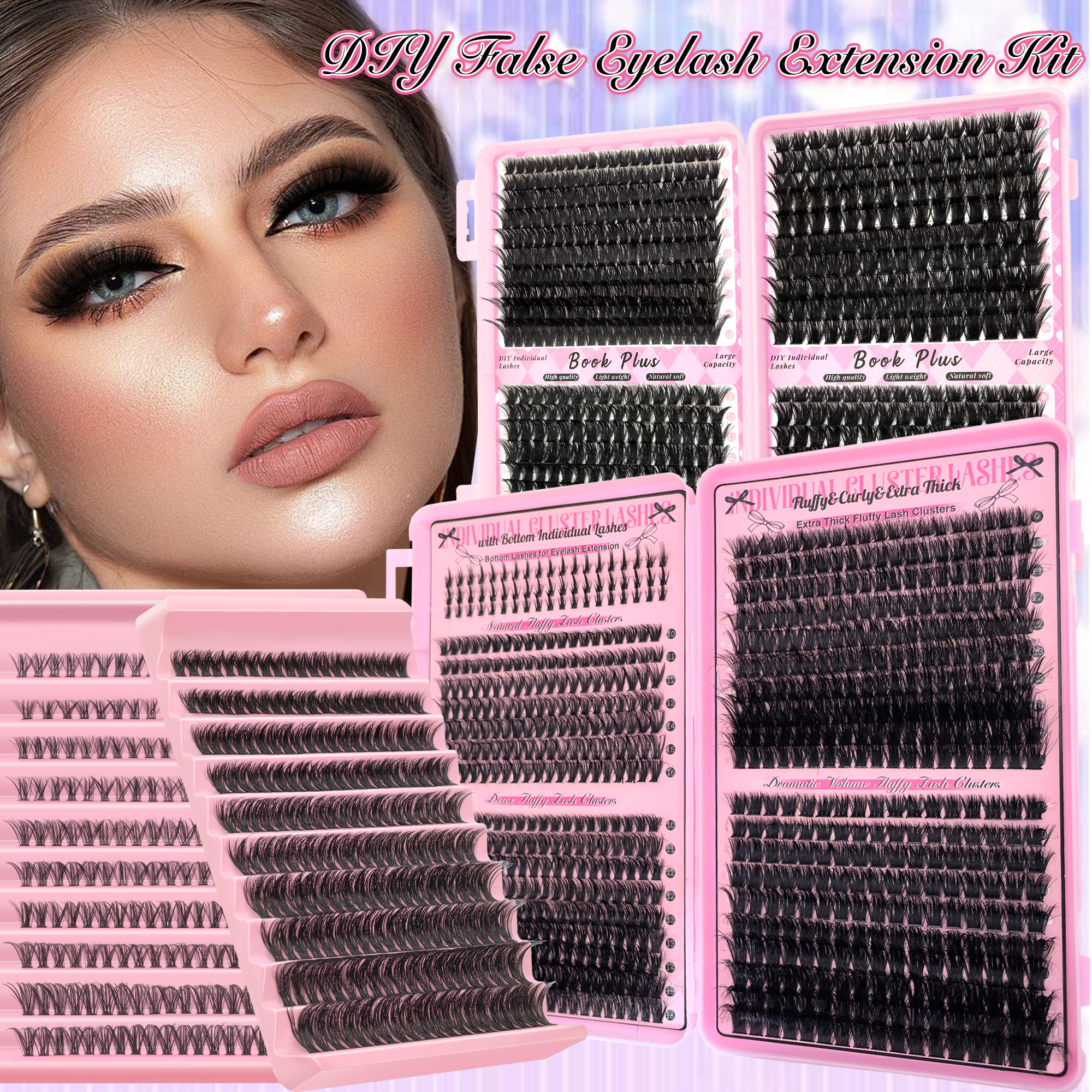780 Cluster Natural False Eyelashes w/ Glue & Lower Lash | Fluffy D ...