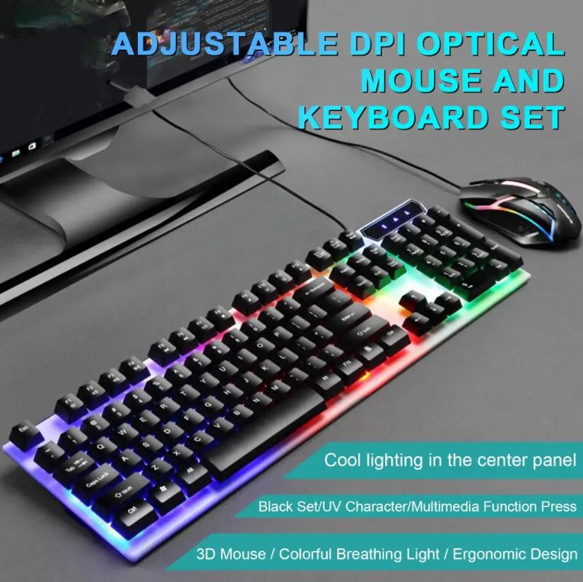Colorful LED Backlight Ergonomic Mechanical Wired Gaming Keyboard and ...
