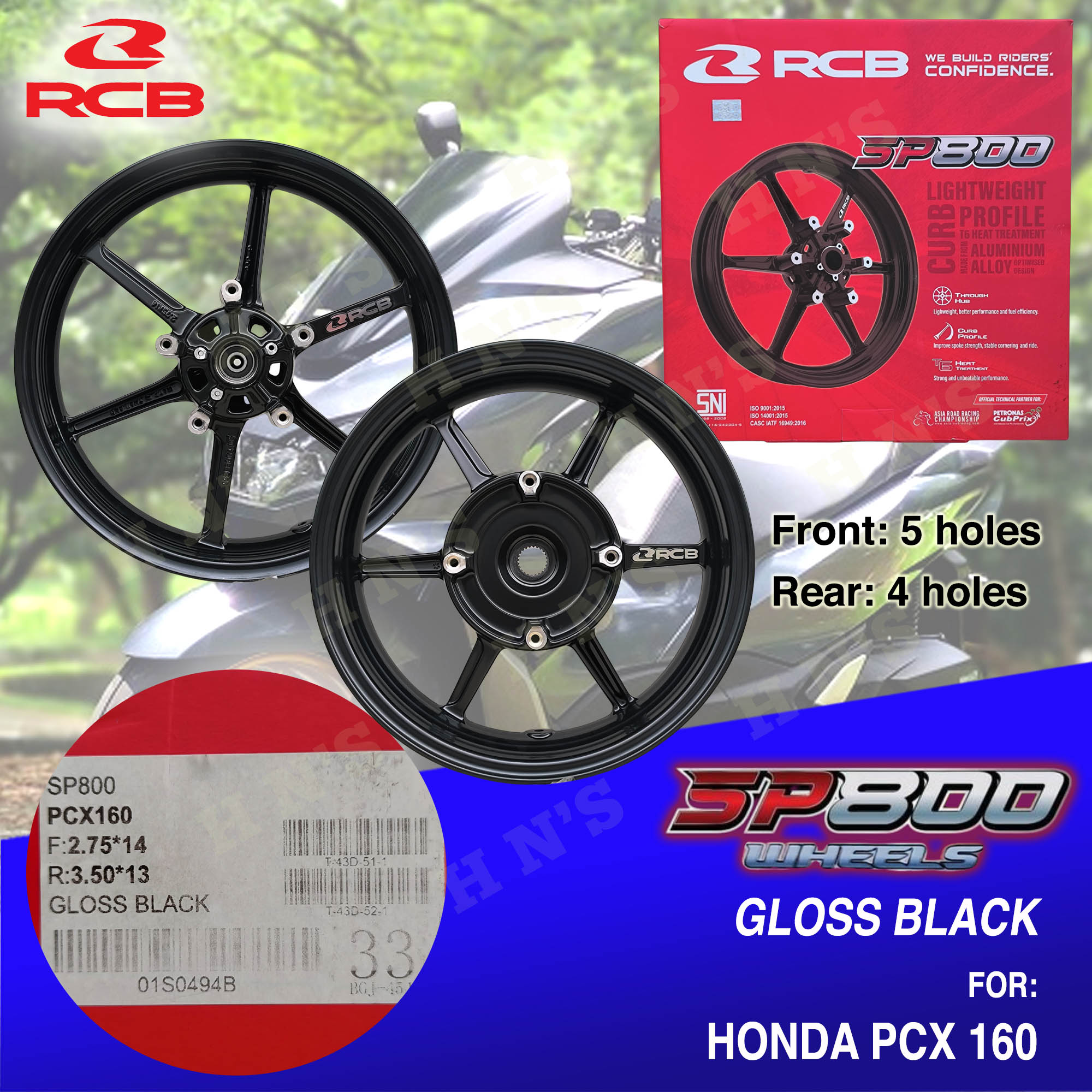 RACING BOY RCB SP800 Mags Gloss Black for Honda PCX 160 ( Front 5 Holes ...