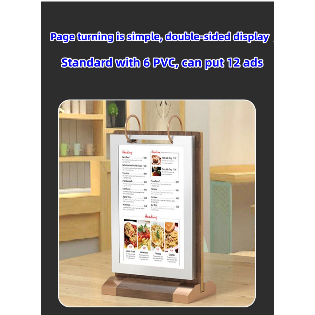 Walnut flip table card pvc menu adhesive display stand A4/A5/A6 wooden ...