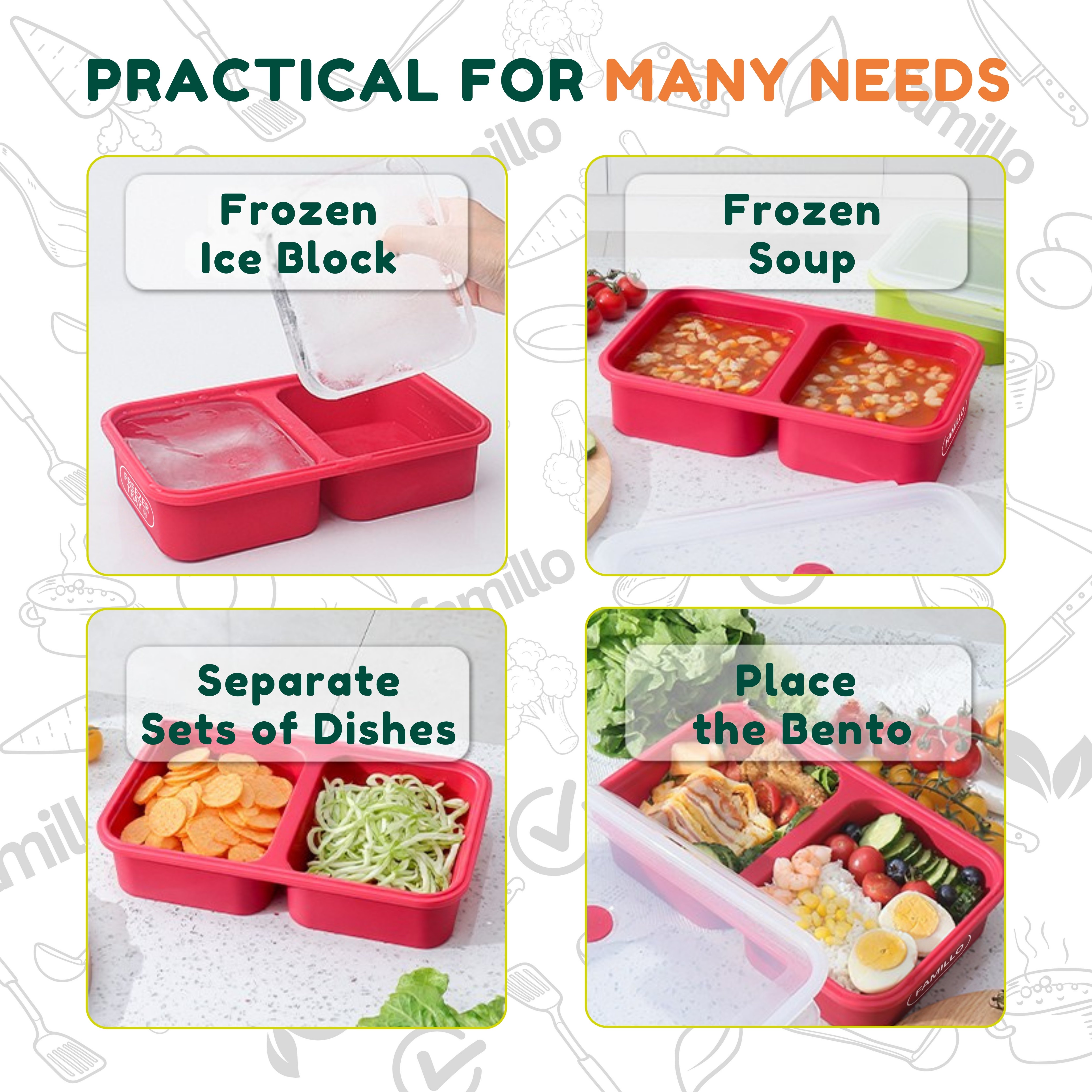 Famillo® Freezer Cubes™ Curve|2 Molds Silicone Freezer Tray (2.7 Cup ...