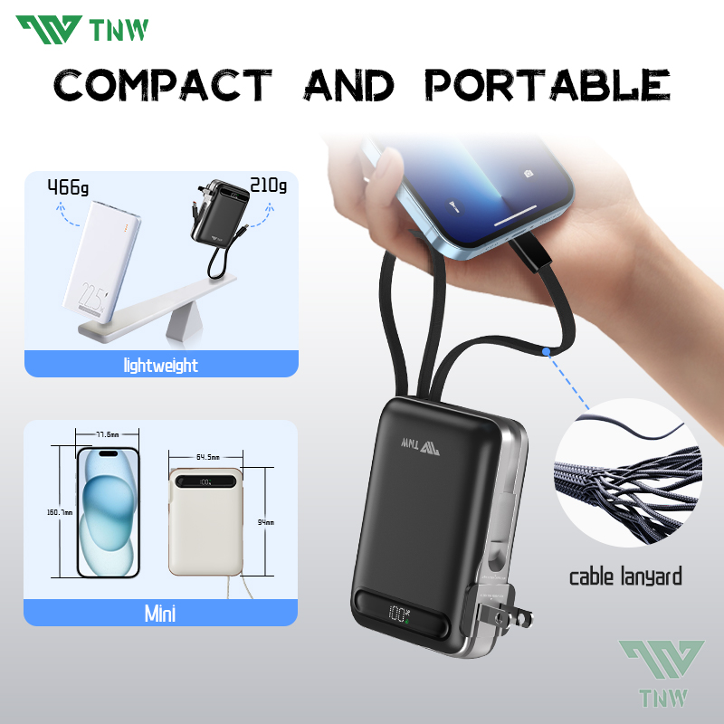 TNW T177 10000mAh Powerbank Fast Charging Built-in Cable AC Plug ...