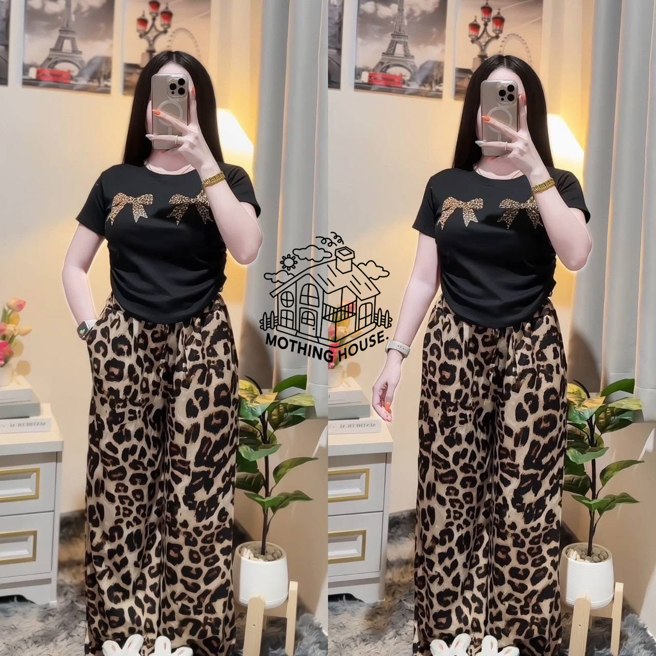 V-neck embroidered side-striped high-waisted wide-leg pants - a loose ...