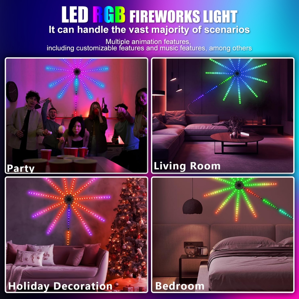 Smart LED Firework Lights – 5050 RGB Strip, Music Sync, Dream Color ...