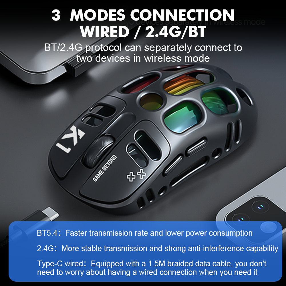 Kacool Gaming Mouse 2.4G HZ Ergonomic Mouse Rechargeable RGB LED Mouse ...
