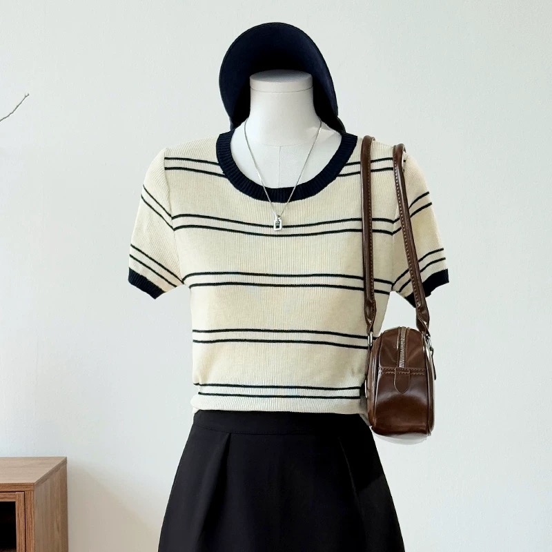Jolly Chic Stripe Pattern All Match Knitted Top 7031 | Shopee Philippines
