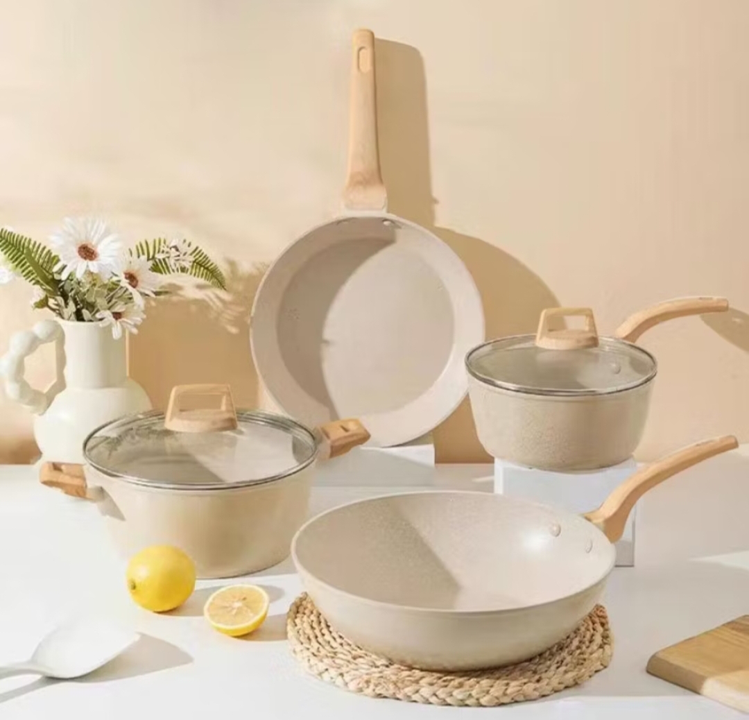 Non Stick Ceramic Cookware Set, Healthy Pot And Flat Bottomed Pot Set ...