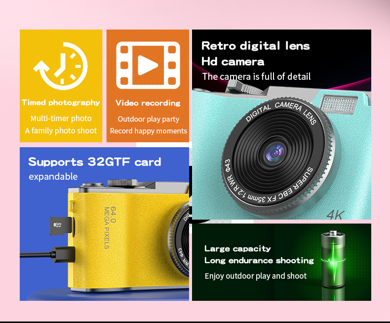 4K HD Digital Camera Gift Portable Selfie Beauty Photography 50MP Mini ...