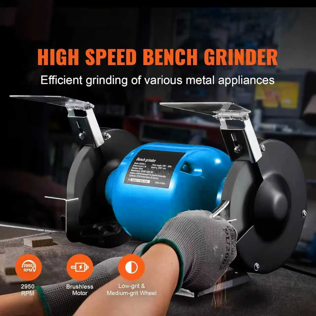 8"/750W Bench Grinder Industrial Double Wheeled Bench Grinder Polishing ...