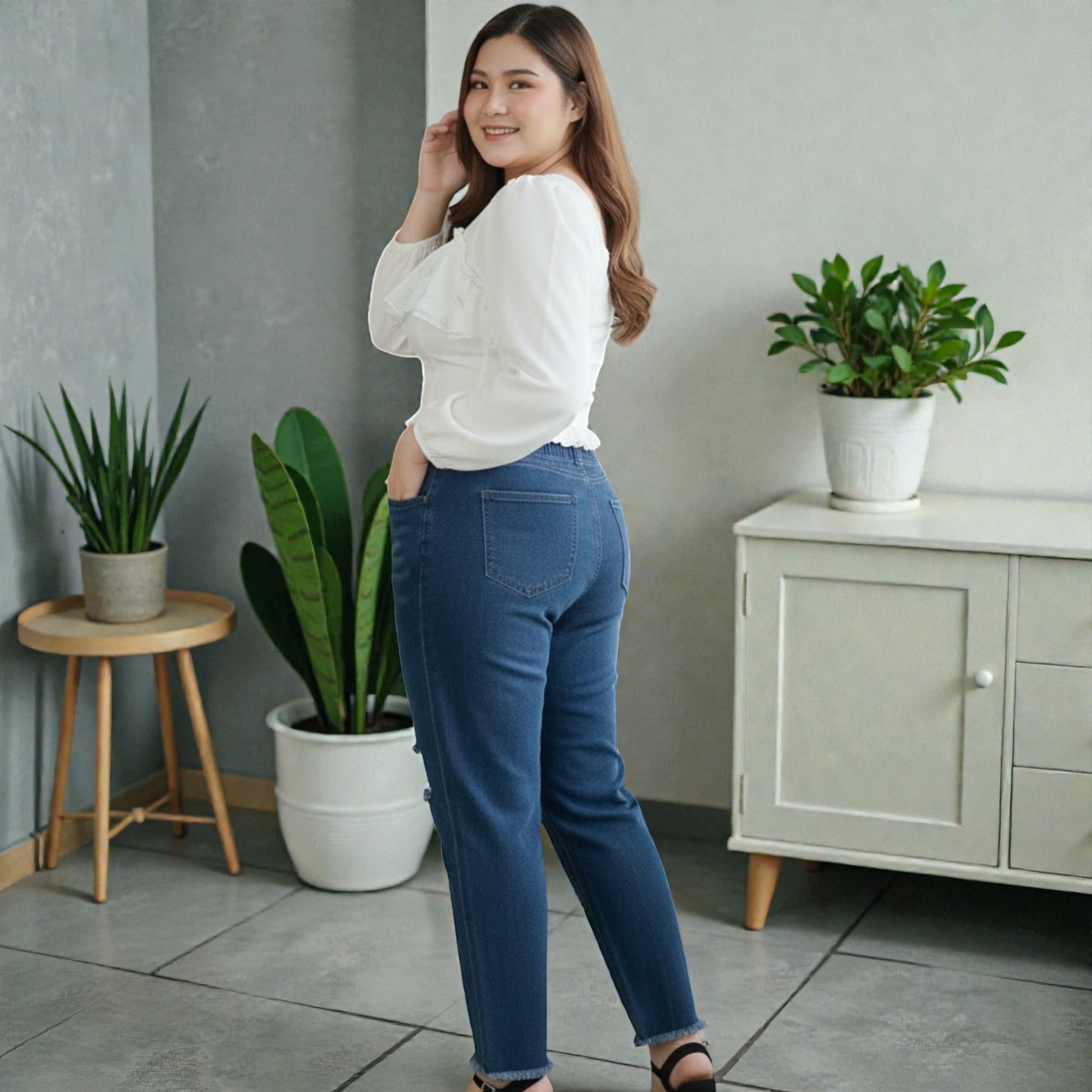 GARTERIZED JOGGER AUGUST BIG PLUS size DENIM Maong pants High Waist W ...