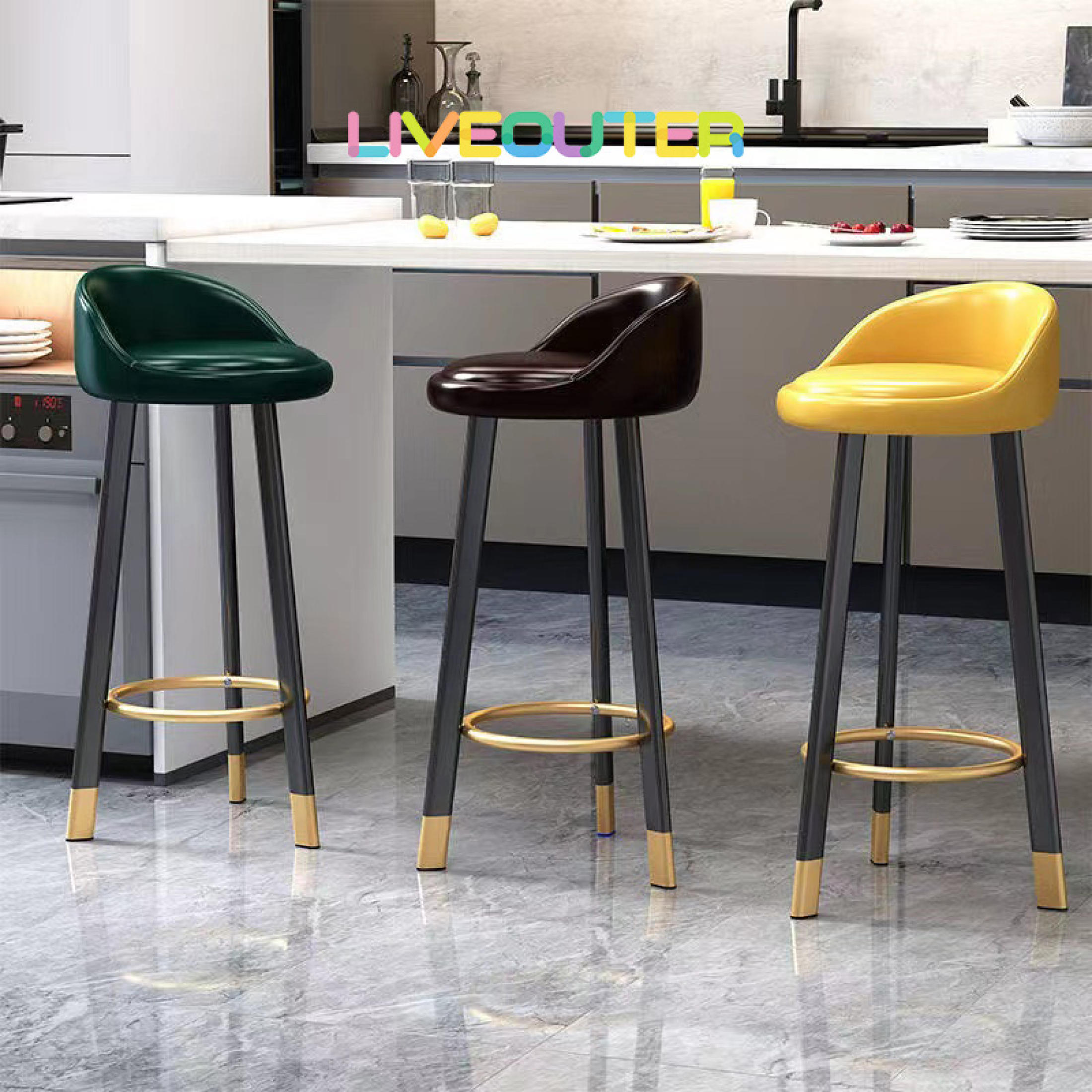 LIVEOUTER High Chair Bar Stool Wood Household 80CM Stainless Steel Bar ...