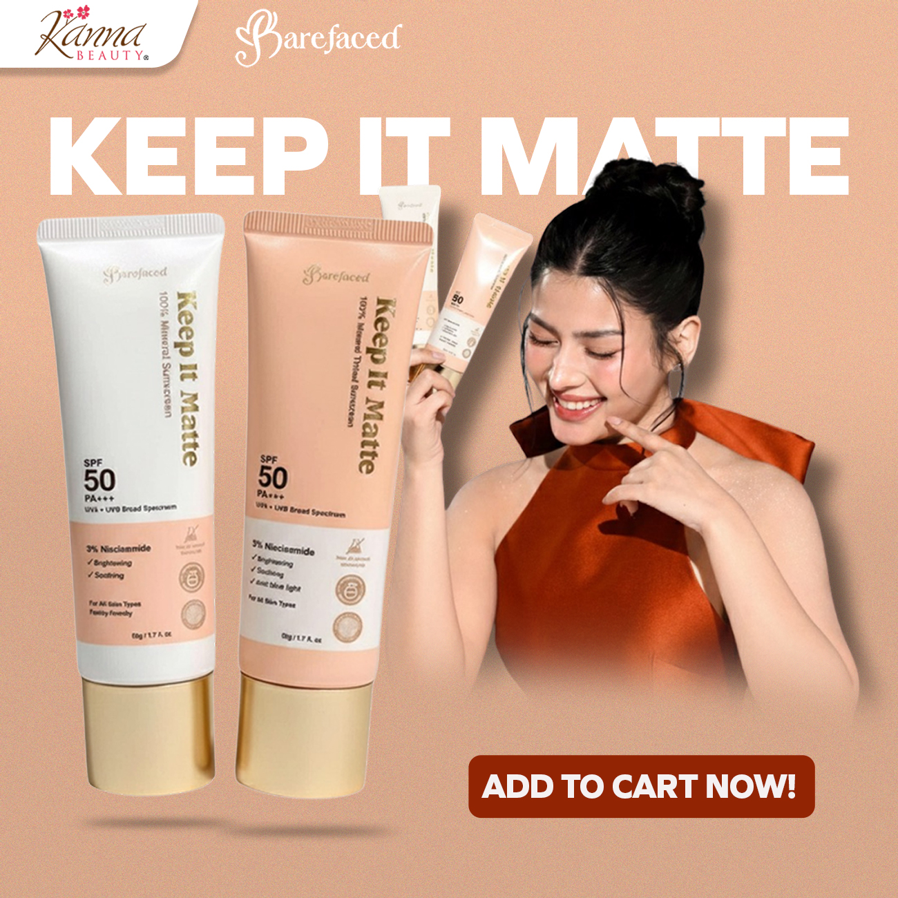 Barefaced Keep It Matte 100% Mineral Sunscreen SPF50 PA+++ (50g ...
