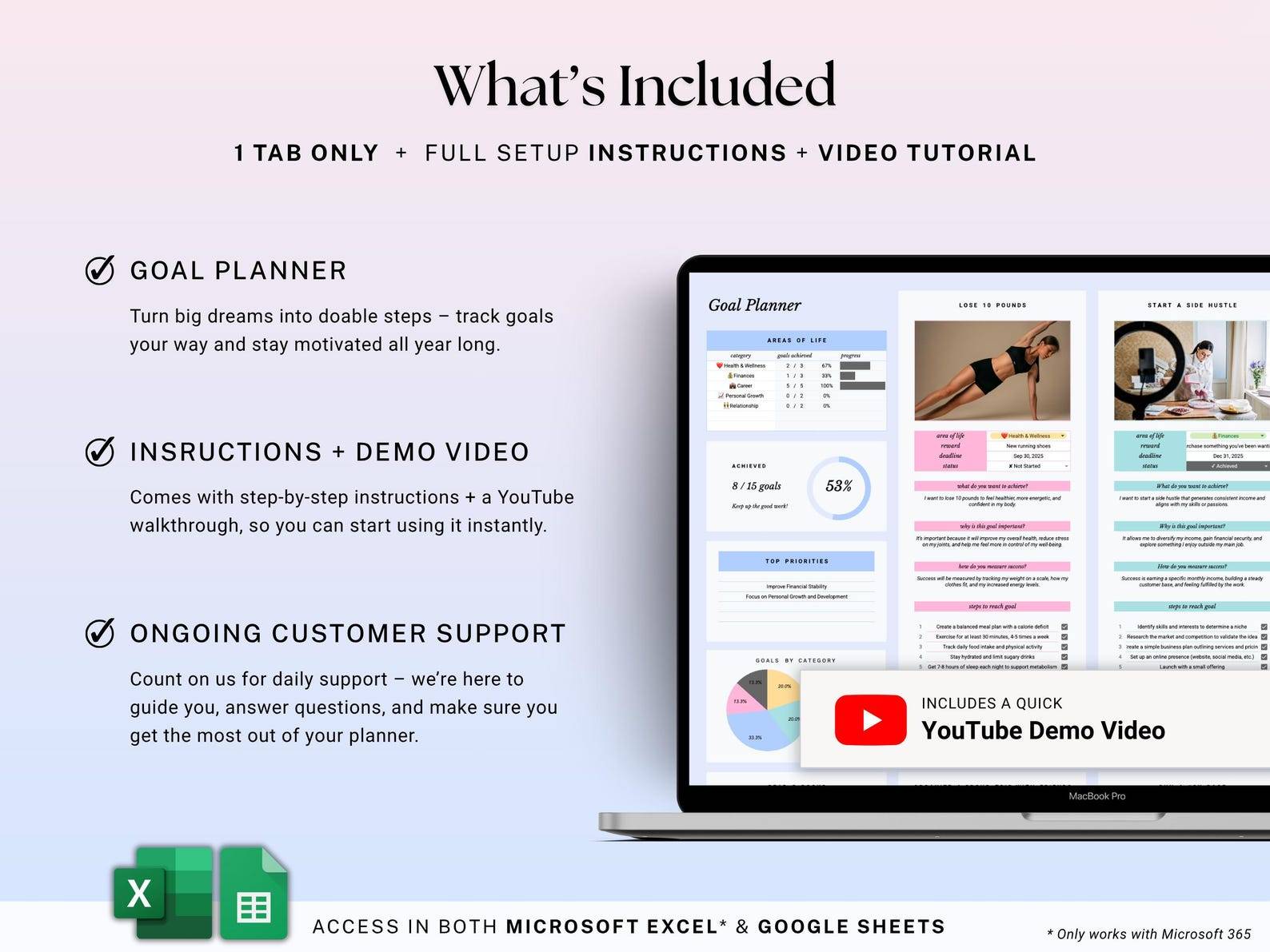 Digital Planner, Goal Planner Google Sheets Excel Simple Goal Tracker ...