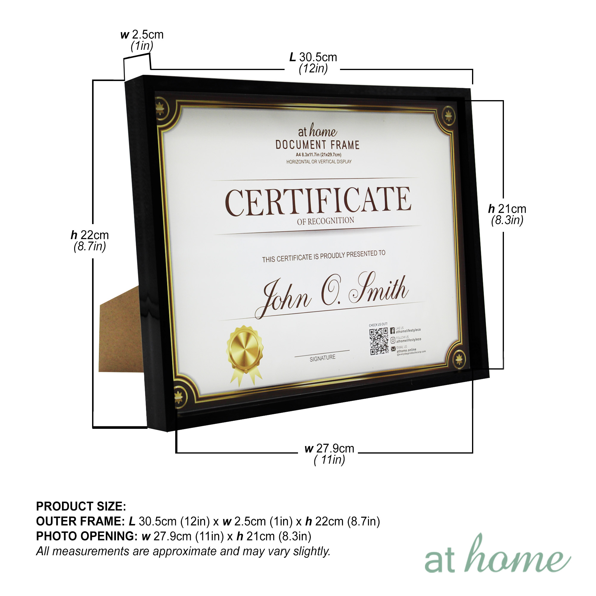 AT HOME Essential Bradly Certificate Frame – A4 or 8.5x11 Documents ...