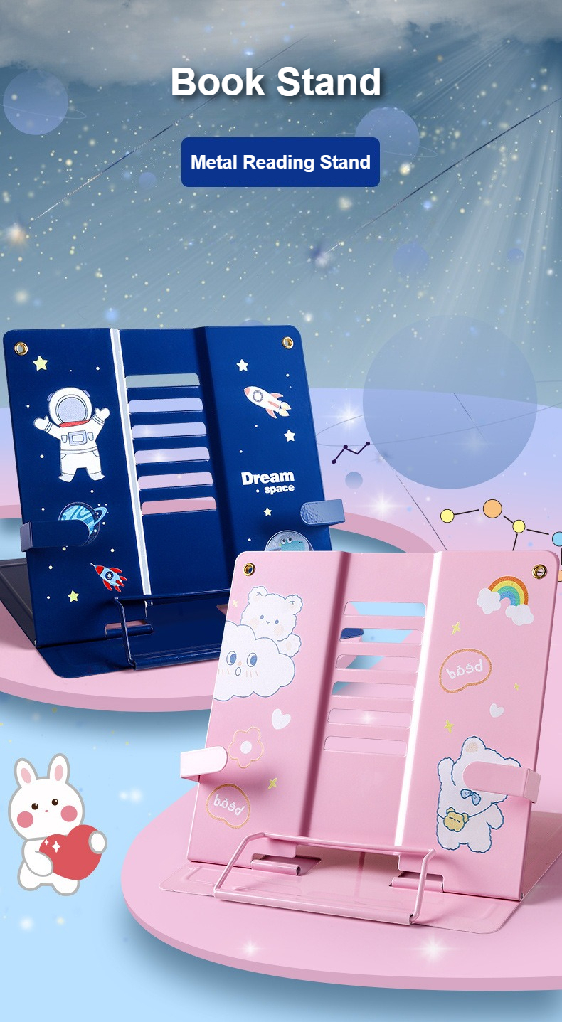 Cartoon Book Stand Portable Book Holder Reading Stand for Kids Metal ...
