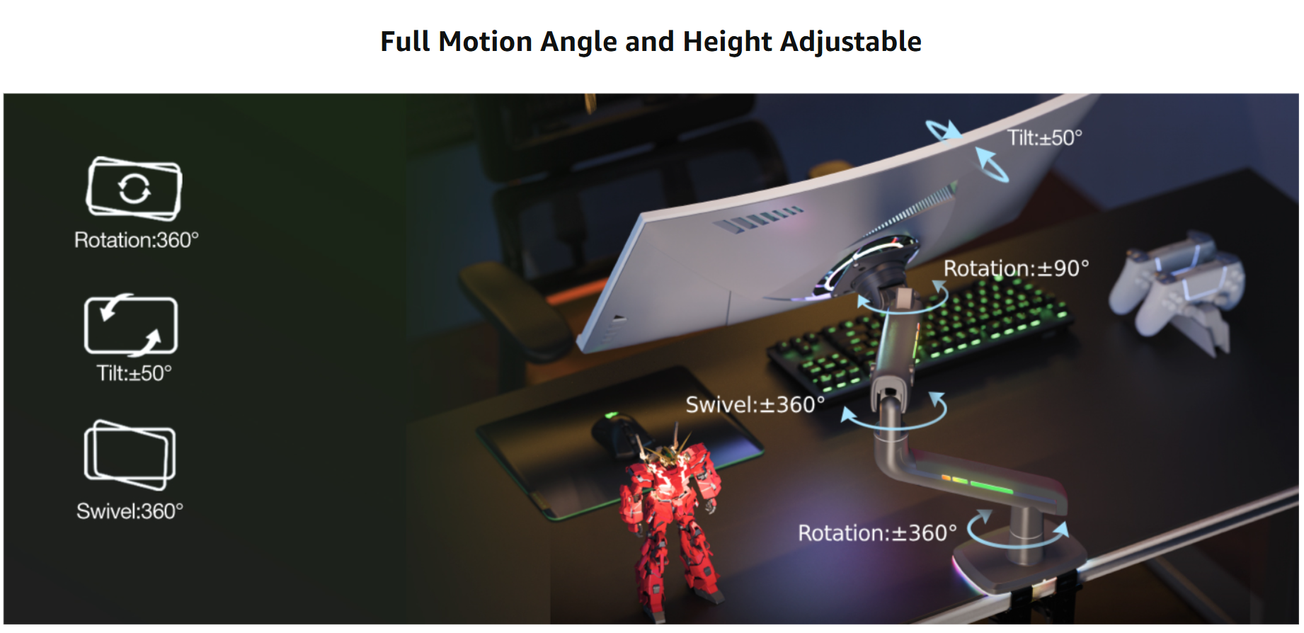 NB North Bayou Gaming Monitor Arm G60 K7 Olive Green 32 to 60 Inch ...