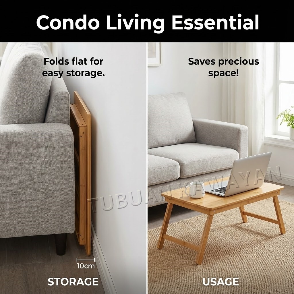 TUBUAN Bamboo Bed Table Foldable Table Wooden Computer Folding Table ...