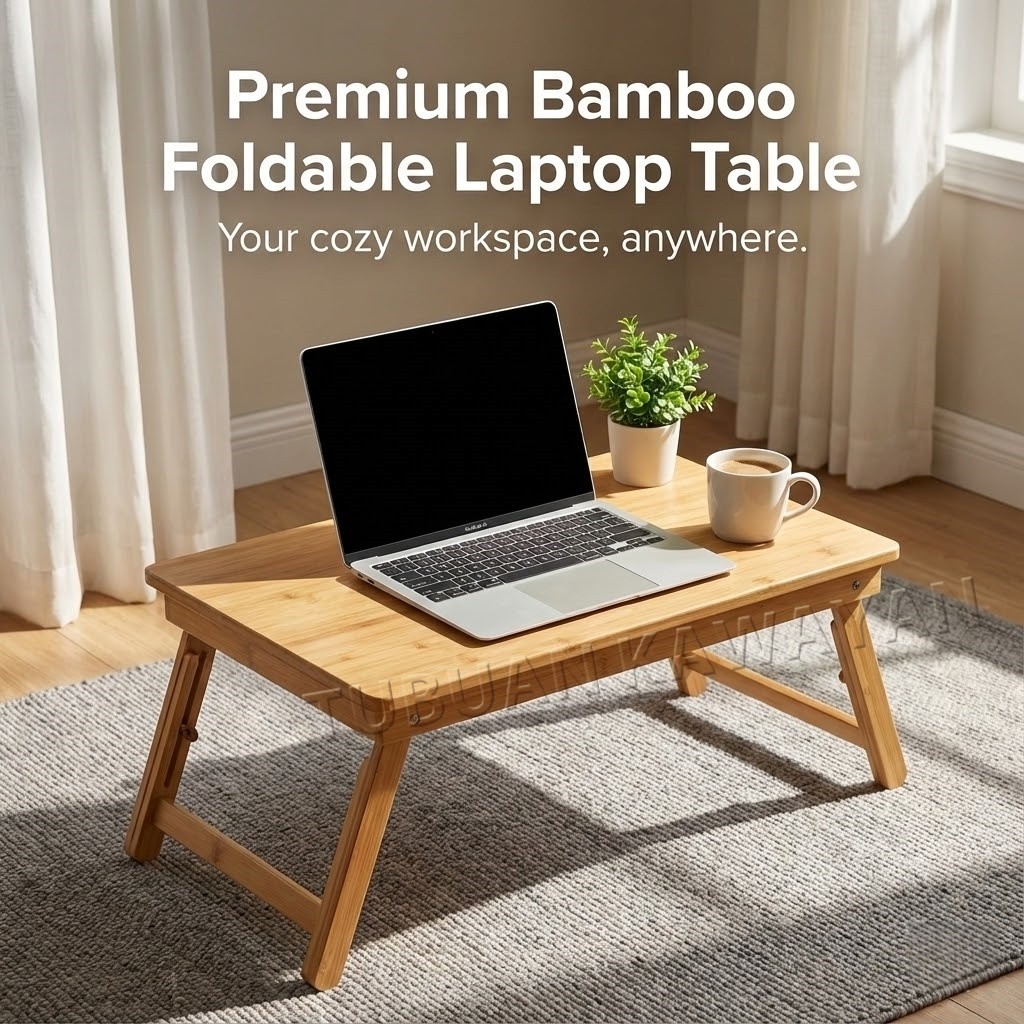 TUBUAN Bamboo Bed Table Foldable Table Wooden Computer Folding Table ...