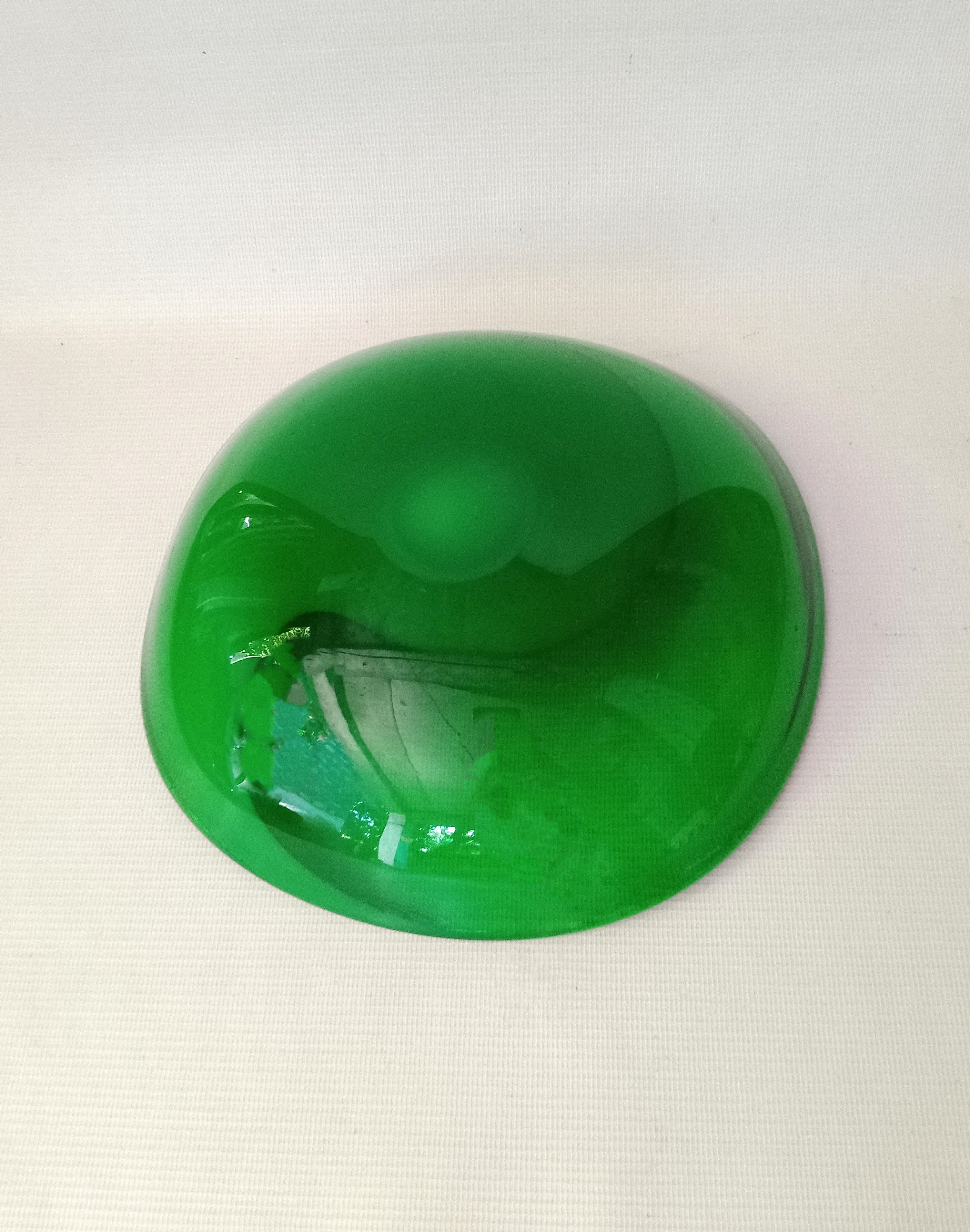 Green White Swirl Design Art Glass Semi Deep Plate or Decorative Bowl ...