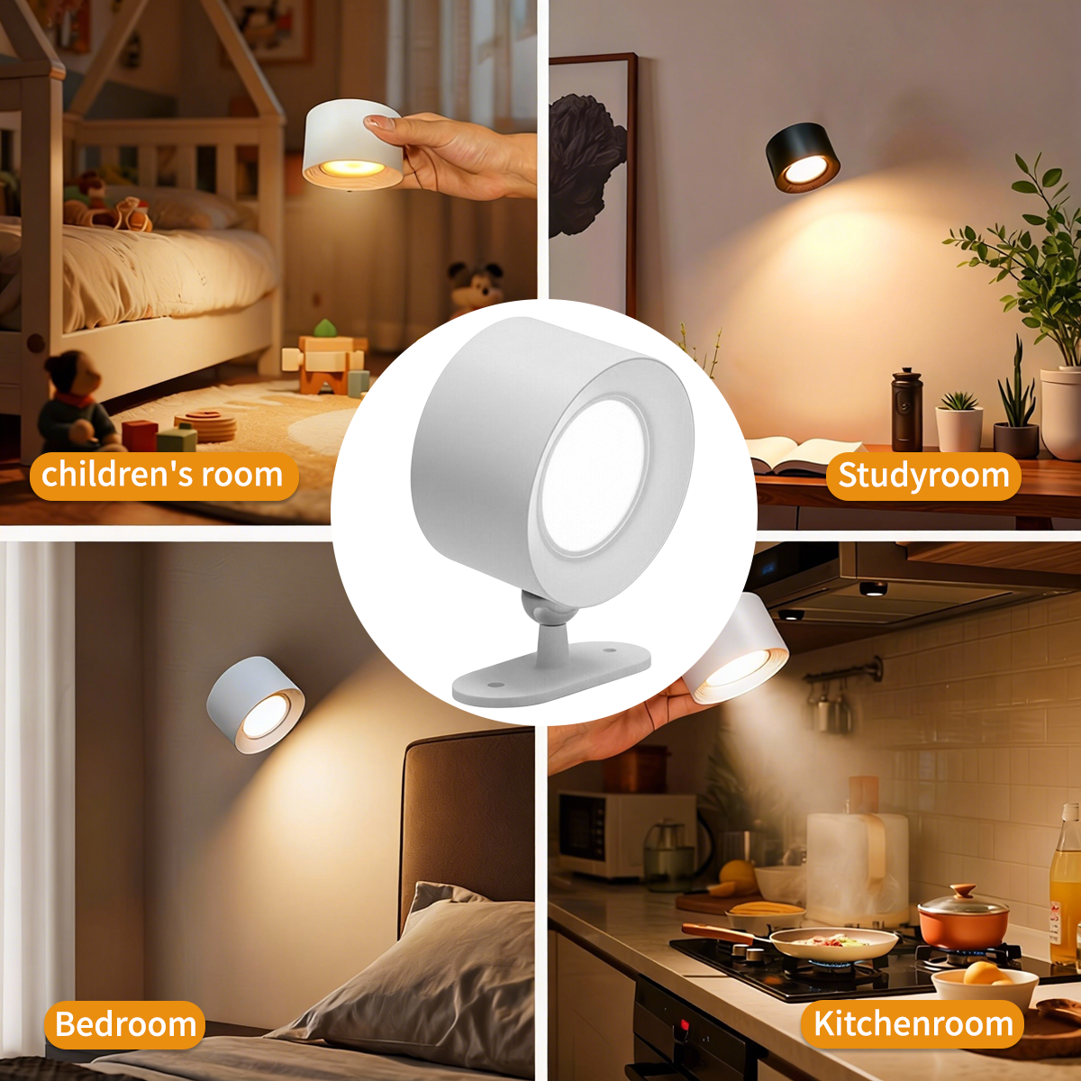LED Magnetic Wall Lamp Rechargeable Night Light for Room 3 Color Lights ...