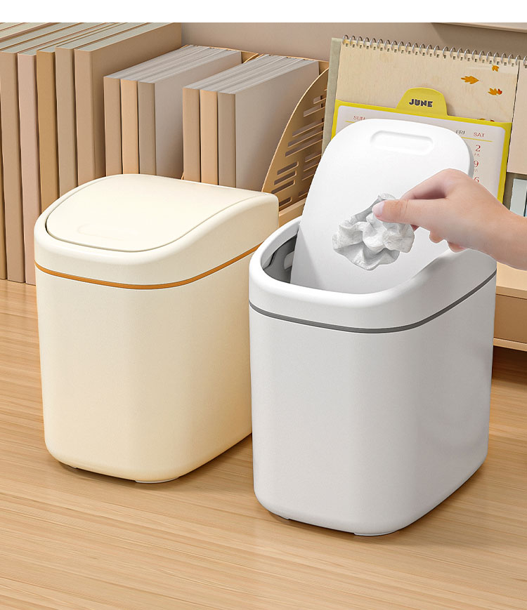 Desktop Trash Can with Lid Mini Plastic Waste Bin for Home Office Table ...