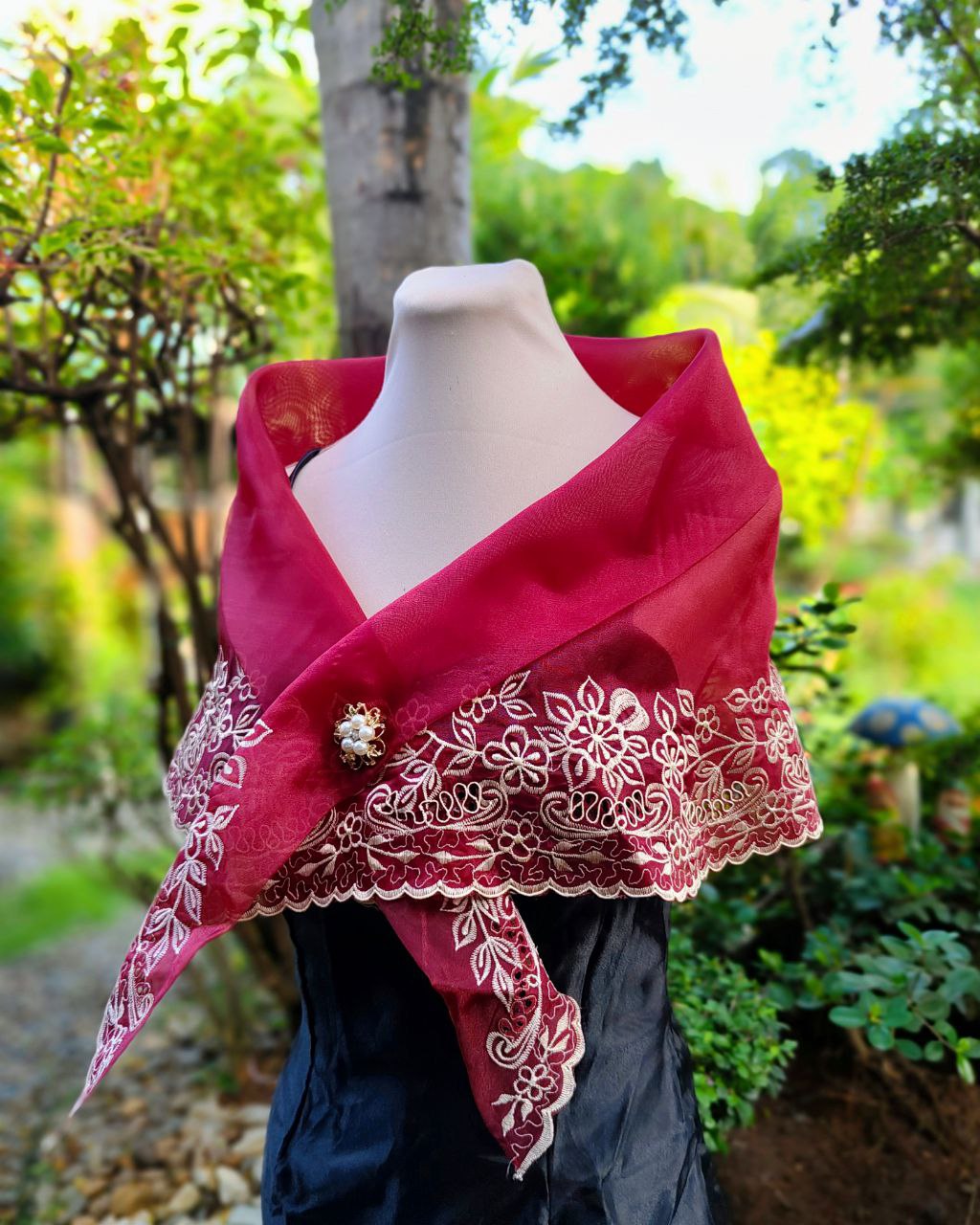 HABLON Alampay Shawl Wrap Around Filipiniana Black Beige Maroon Pinya ...