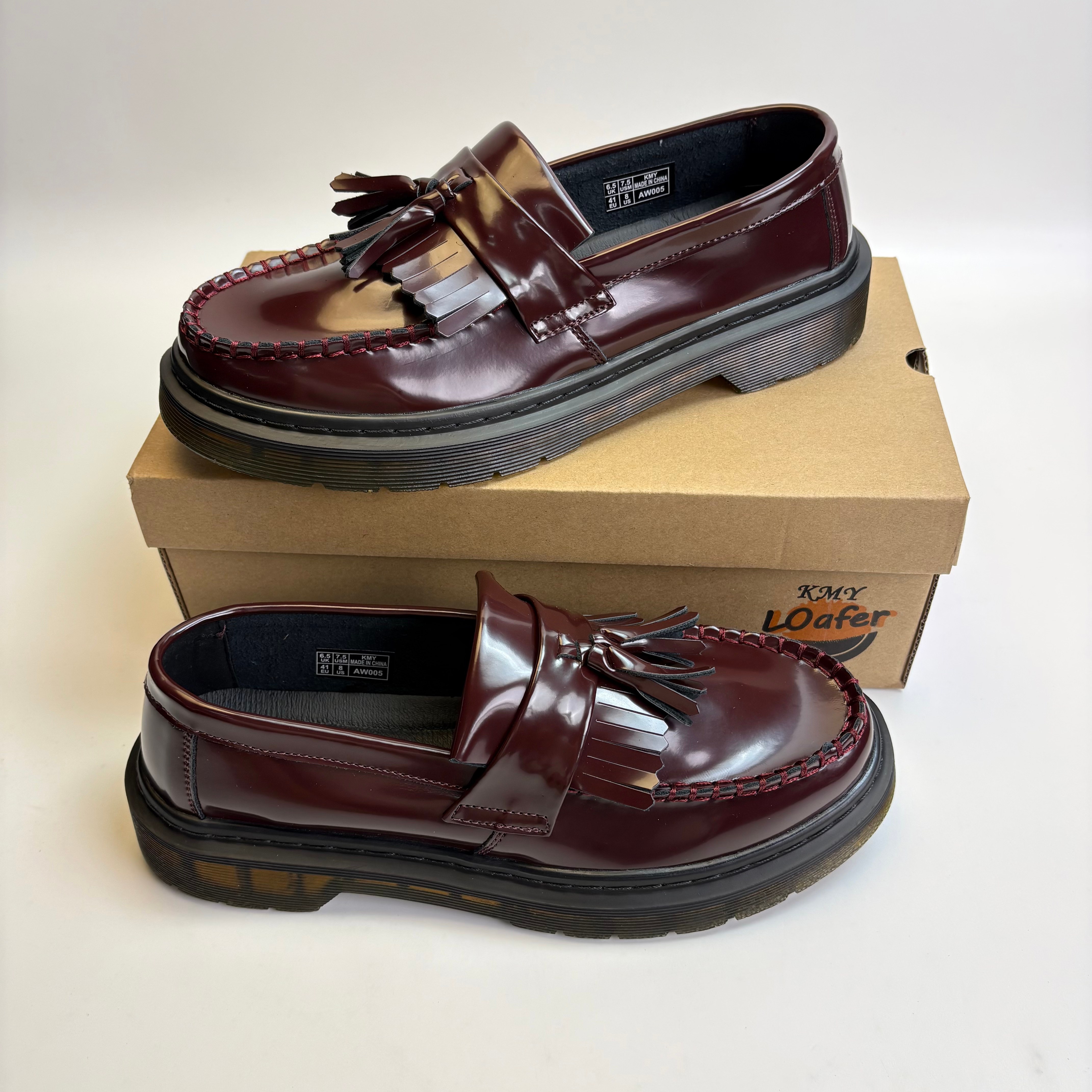 KMY New Cherry Red Color slip-on women men Tassel Design Shoes cowhide ...