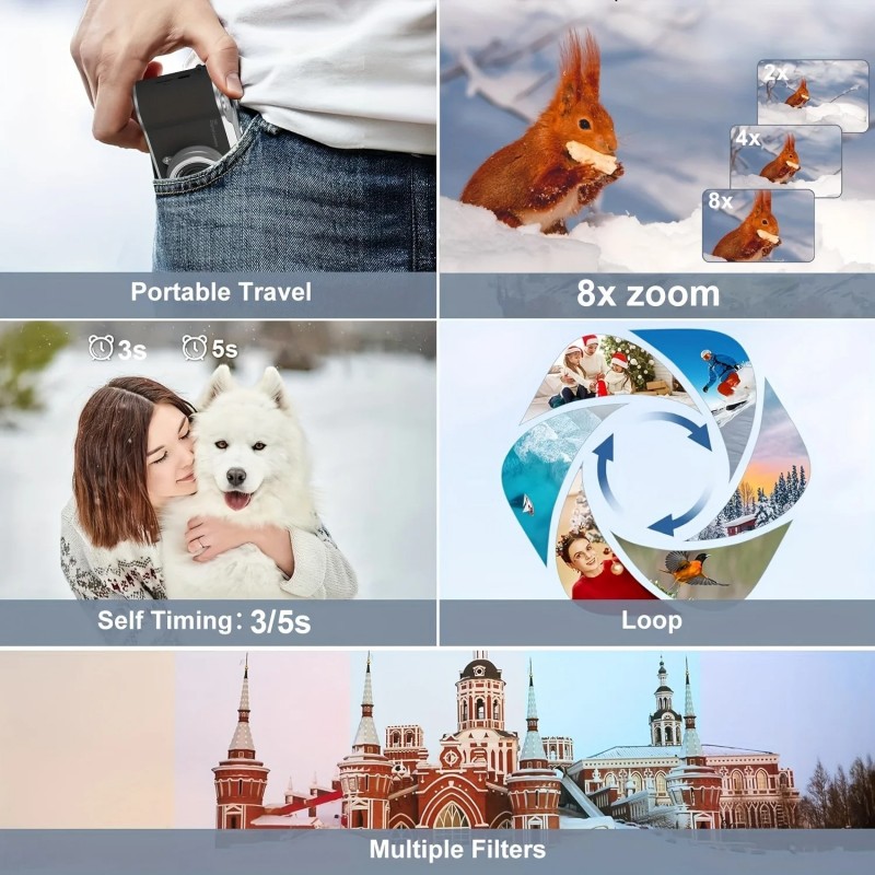 Digital Camera 4K HD Selfie Flip screen 180° Built-in Flash 30X Zoom ...