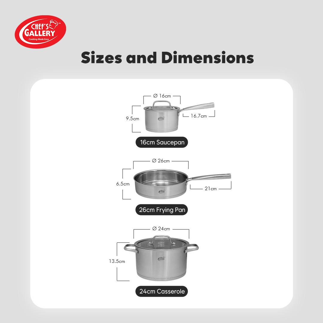 Chef's Gallery Stainless Steel 5-Piece Cookware Set, Induction Ready ...